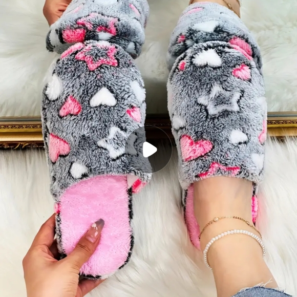Shoes | Heart Star Print Plush Slippers 859 | Poshmark